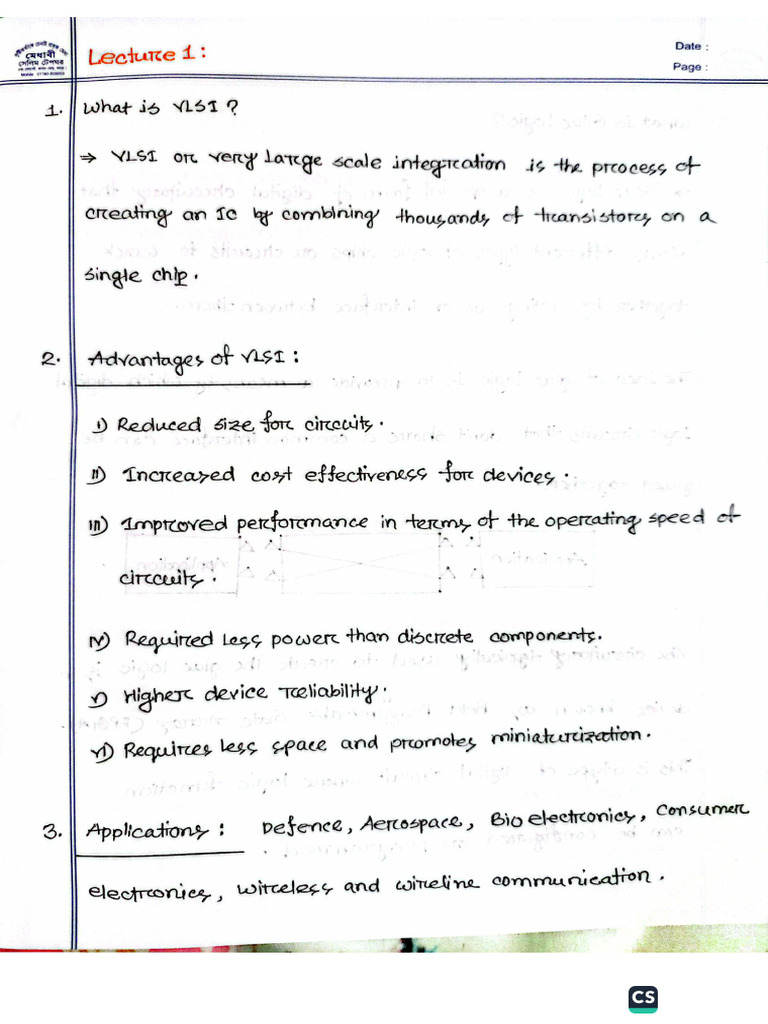 VLSI Class Lectures For (CT 1) | PDF