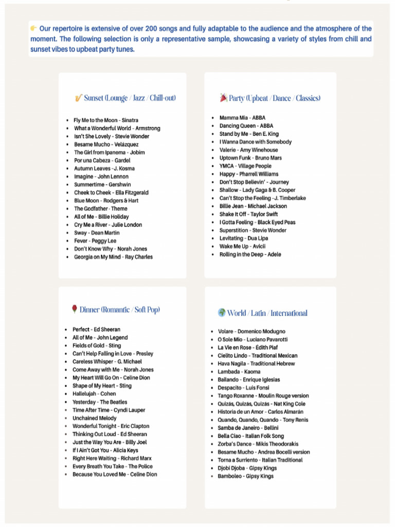 Sample Playlist Soft Tunes Duo | PDF