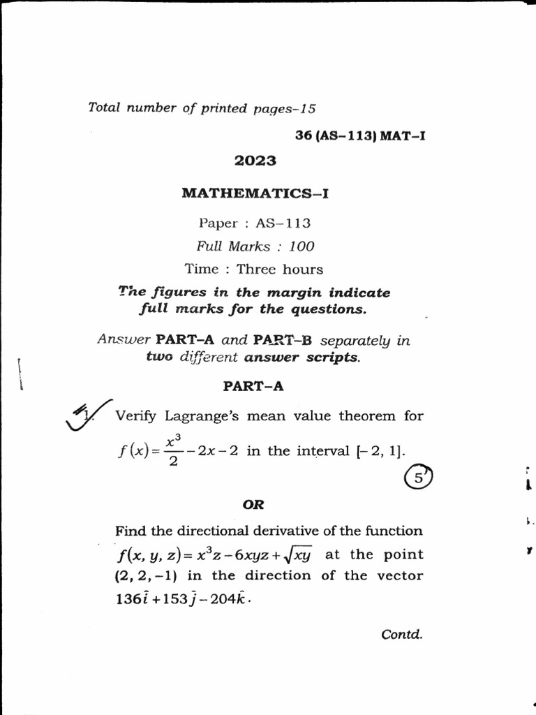 1st Sem QP 2023 | PDF | Mathematical Analysis | Mathematics