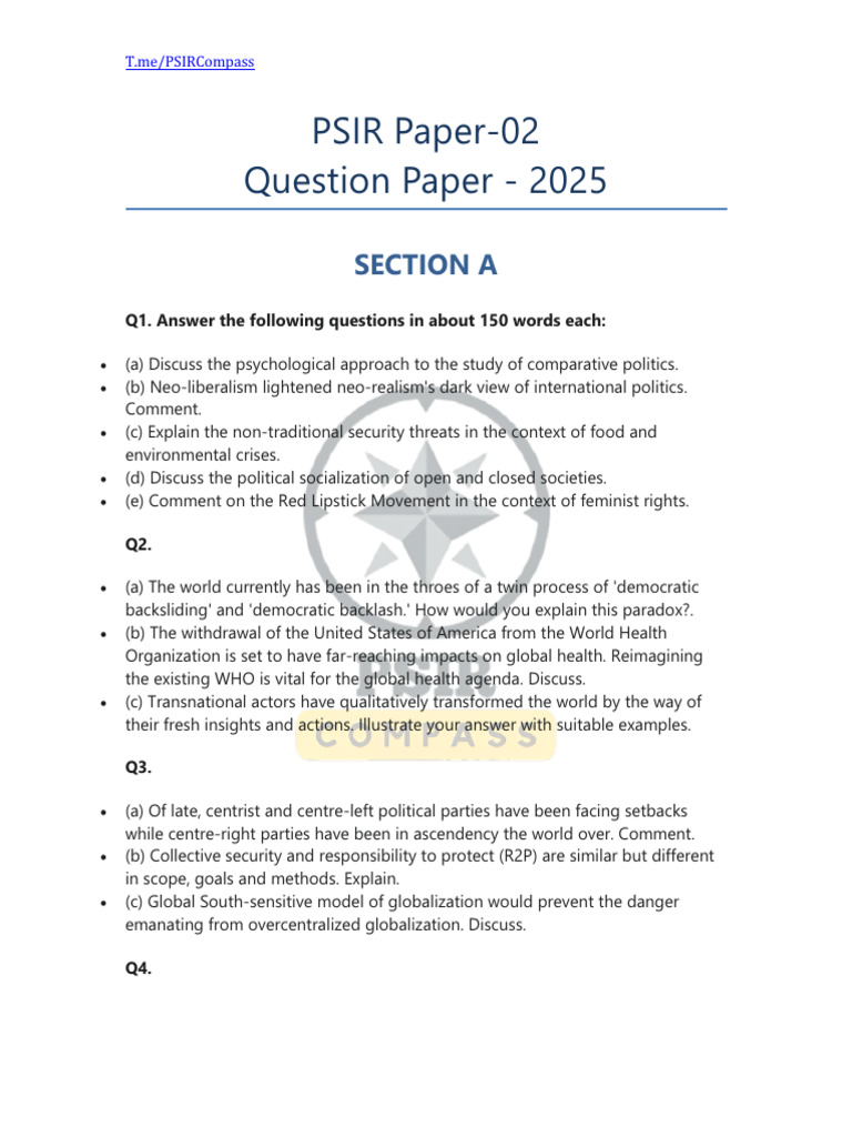 PSIR Paper-02: 2025 Question Guide | PDF | International Relations ...
