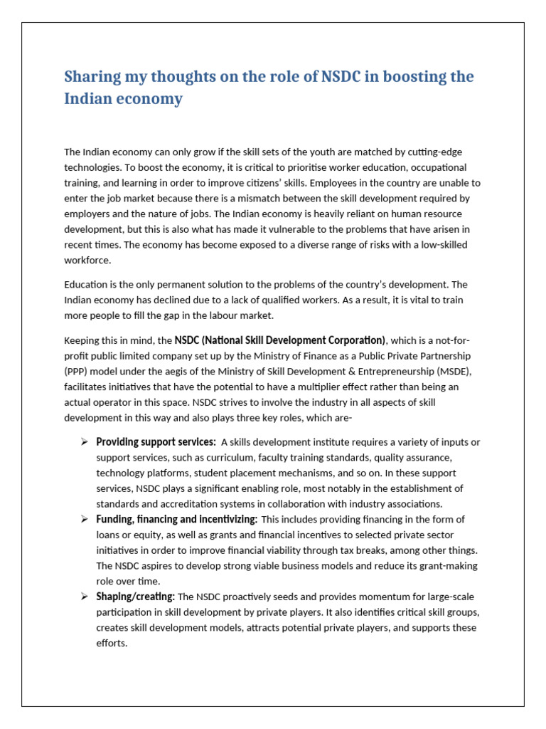 NSDC's Role in India's Economic Growth | PDF | Economy Of India ...