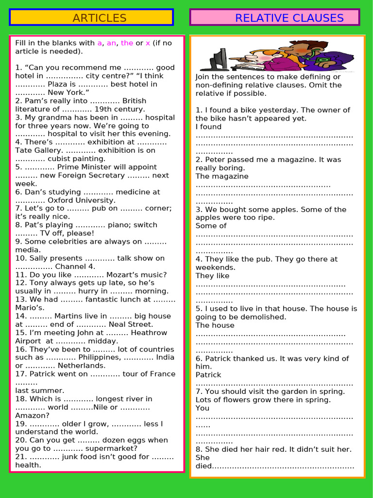 1-Articles and Relative Clauses Ws Students 2 | PDF | Chess Openings ...