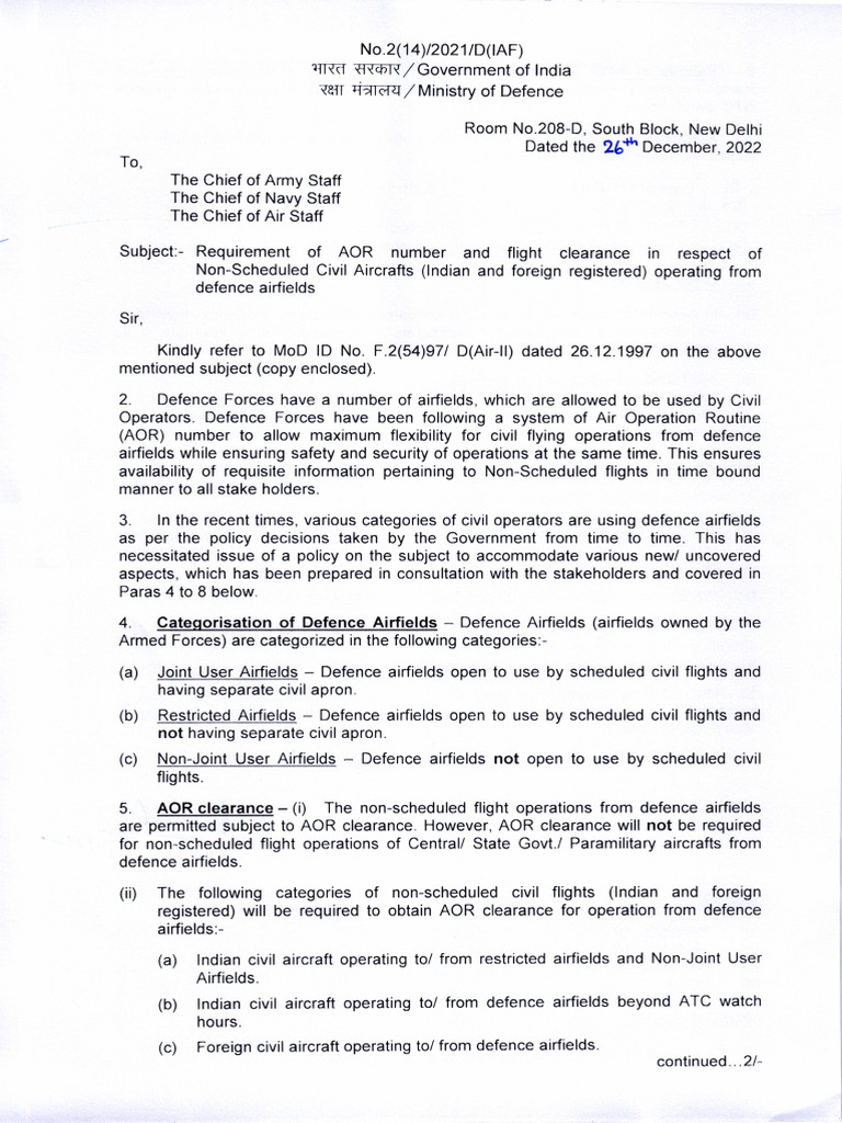AOR Clearance for Civil Aircraft Operations | PDF | Aviation