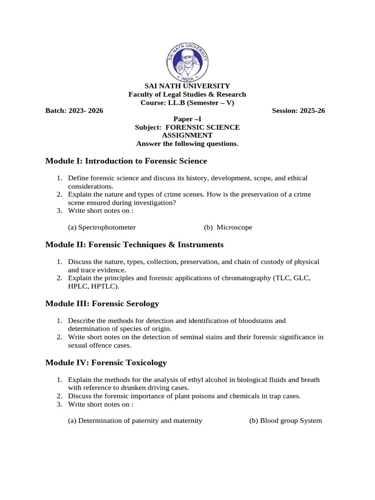 Forensic Science LL.B Assignment Guide | PDF