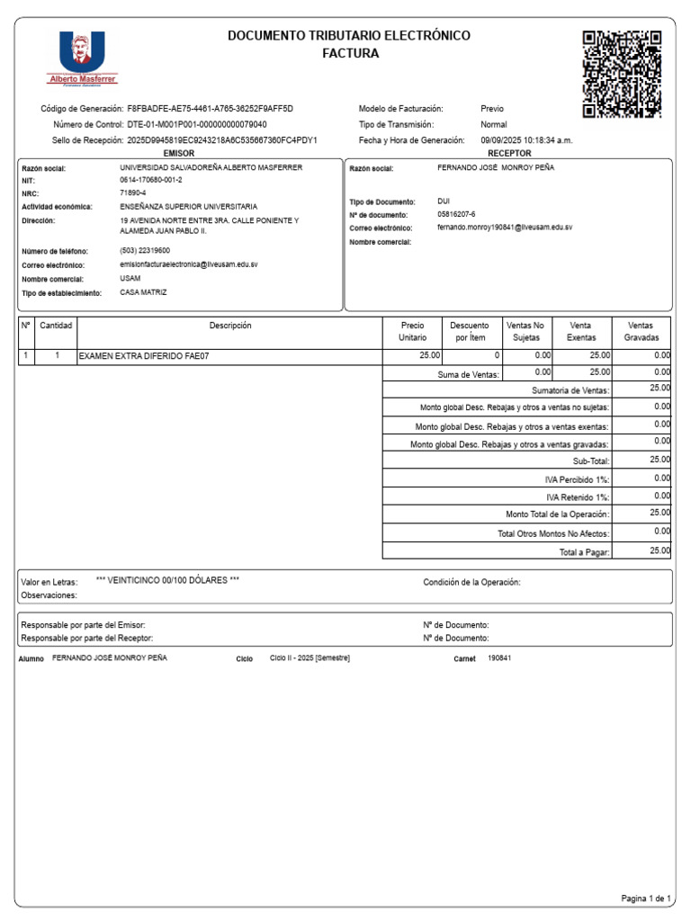 Documento Tributario Electrónico Factura: Emisor Receptor | PDF