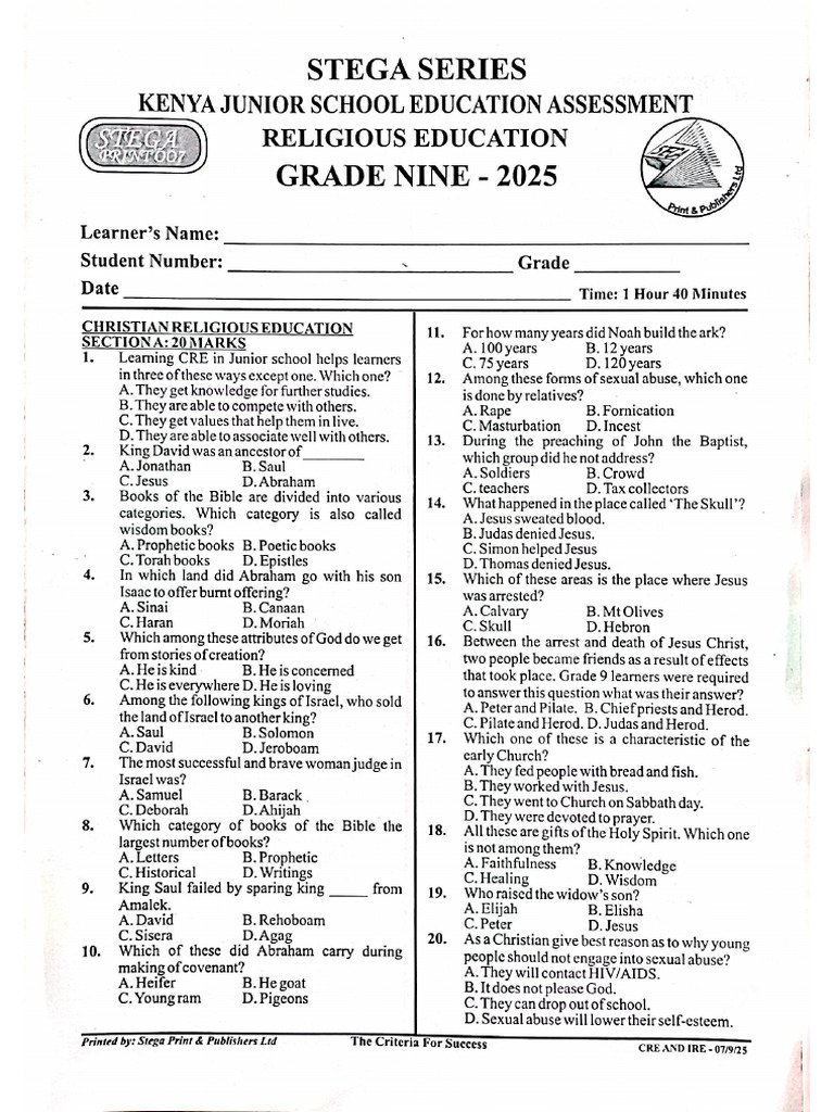Grade 9 RE Stega 007 | PDF