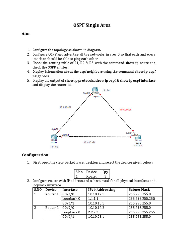 OSPF Single Area | PDF | Router (Computing) | Ip Address