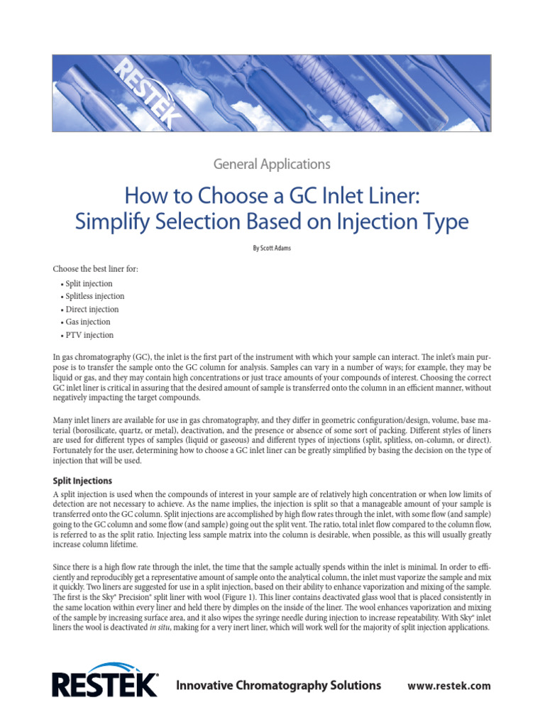 Selecting GC Liners for Injection Types | PDF | Gas Chromatography ...