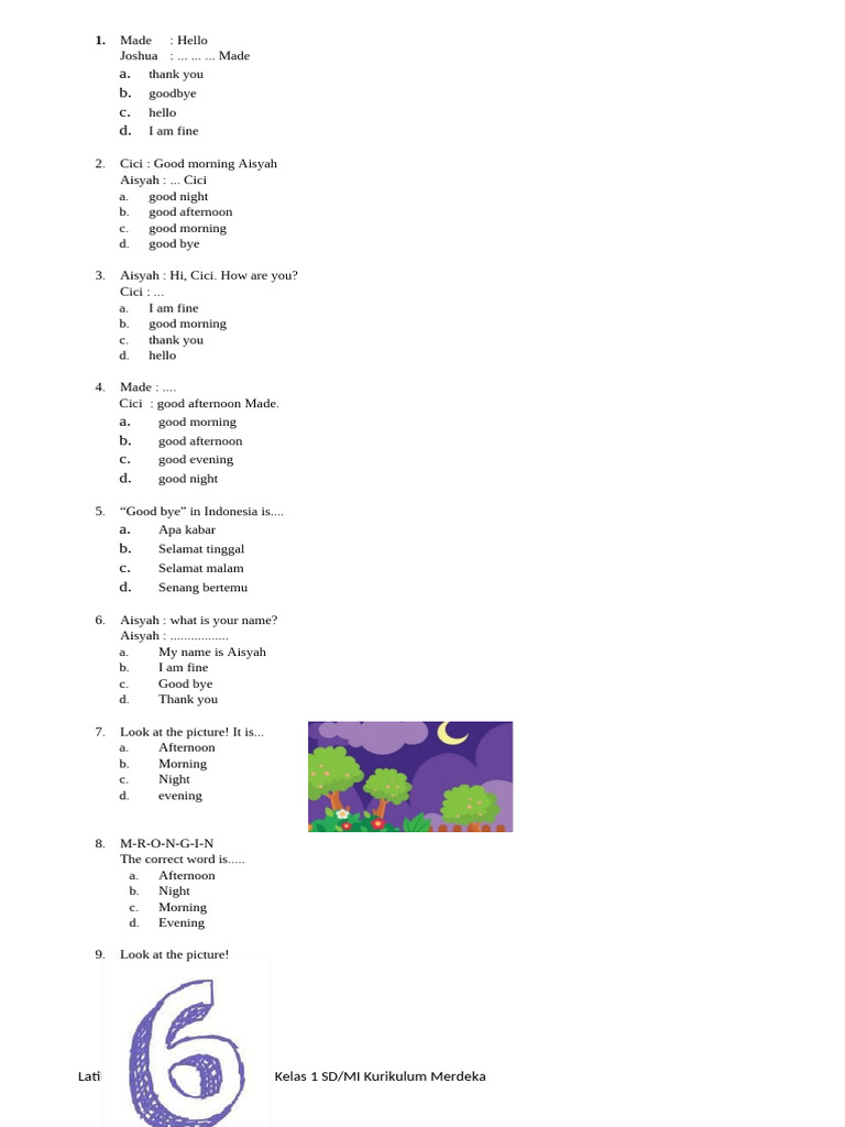 Soal Latihan Pas B Inggris Kelas 1 | PDF | Chess Theory | Chess