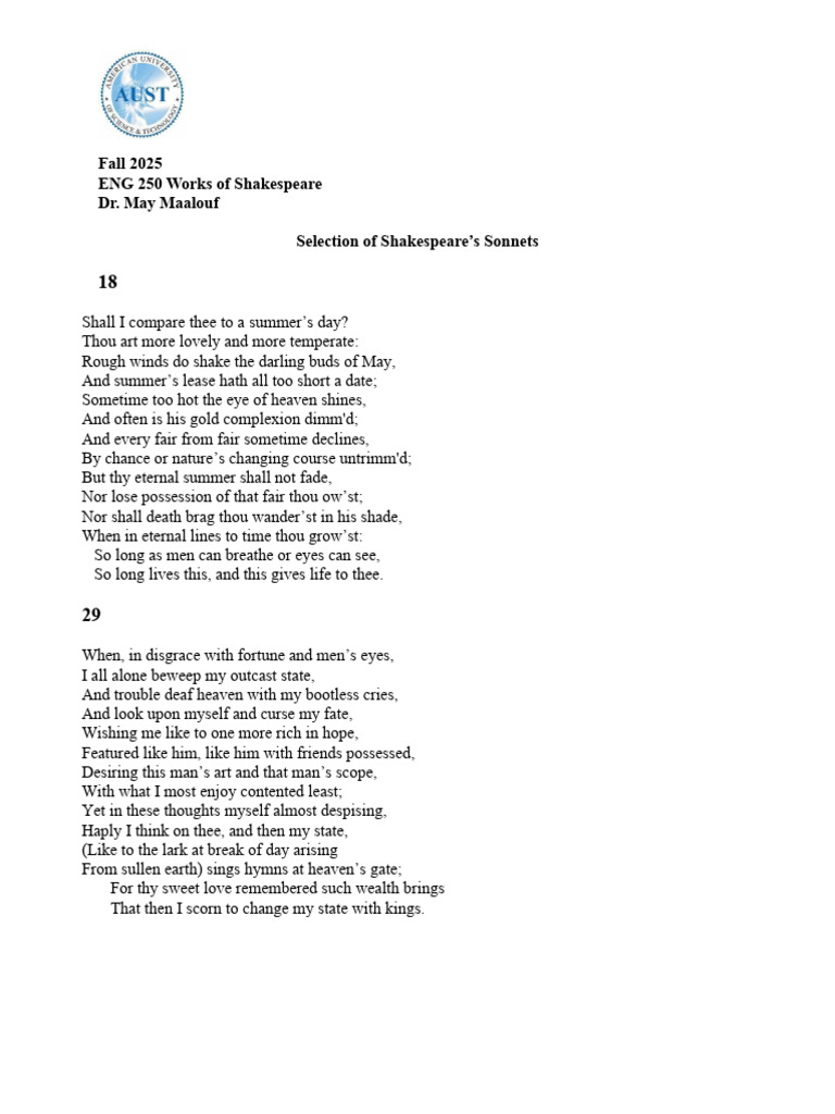Shakespeare's Sonnets Analysis | PDF | Stanzaic Form | Composition ...