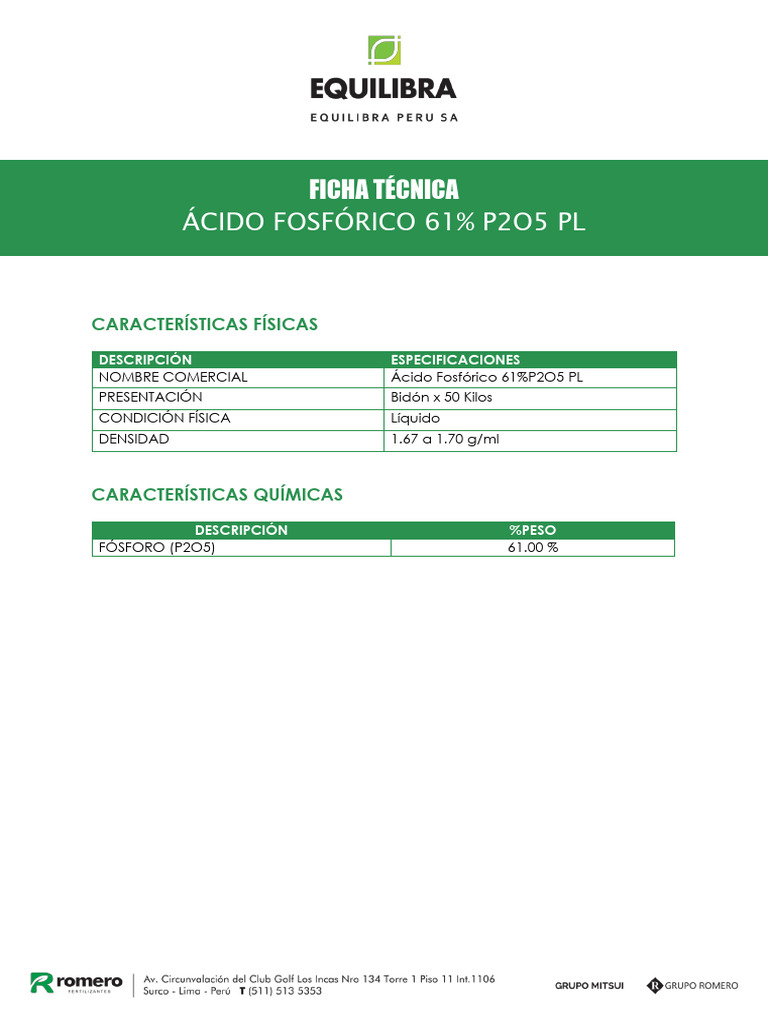 FT - Acido Fosforico 61%p2o5 PL | PDF