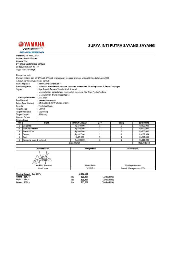 Proposal Promosi Yamaha Juni 2024 | PDF
