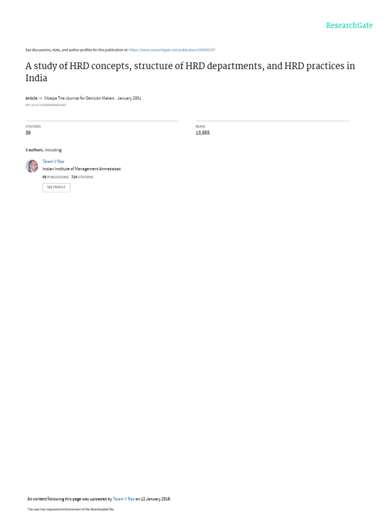 A Study of HRD Concepts Structure of HRD Departmen | PDF | Performance ...