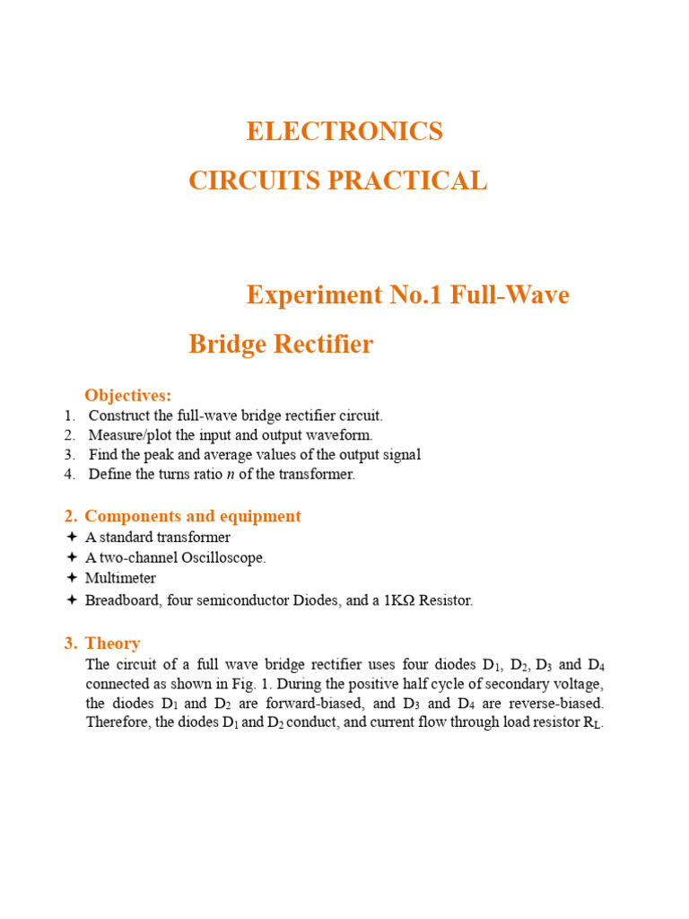 Bridge Rectifier Practical Experiment 1 | PDF | Rectifier | Diode