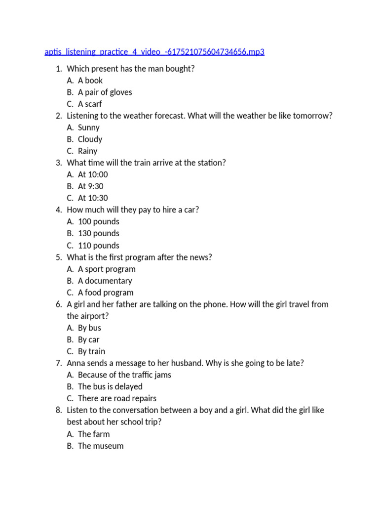 Aptis Listening Practice Questions | PDF