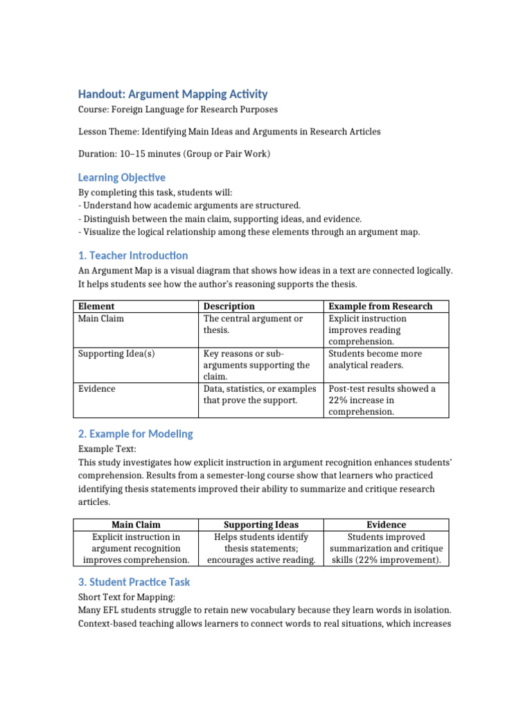 Handout Argument Mapping Activity.6docx | PDF | Reading Comprehension ...