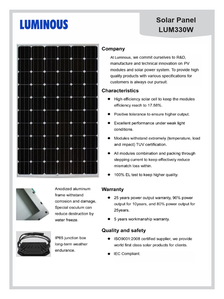 Datasheet of 330W Solar Panel-1 | PDF