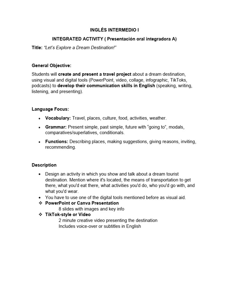 Dream Destination Travel Project Guide | PDF | Human Communication ...