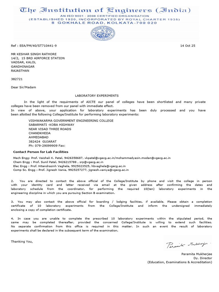 Laboratory Experiment Allocation Notice | PDF