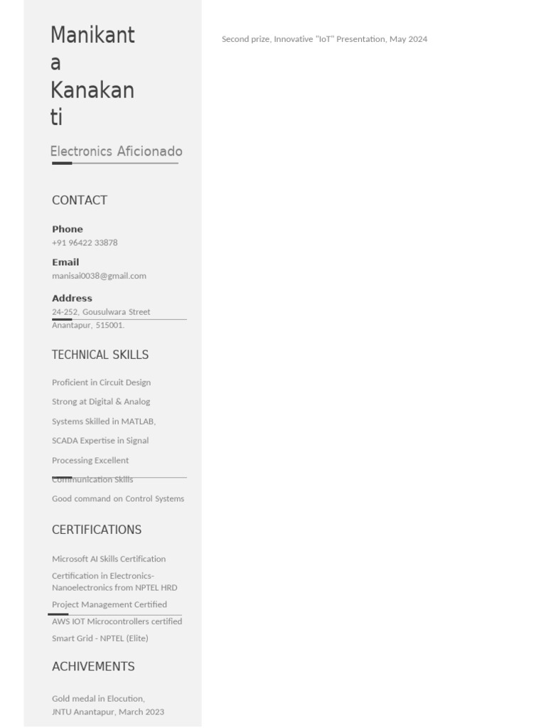 Electronics Engineer with Technical Skills | PDF | Electronic ...