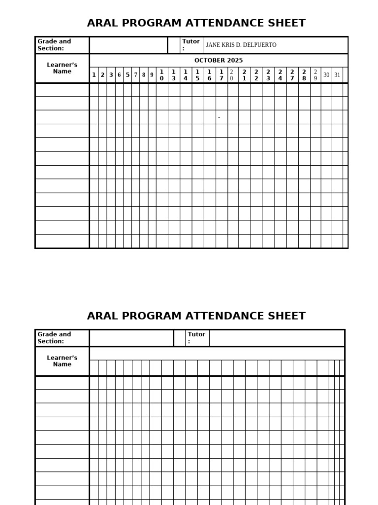 Aral Program Attendance Sheet | PDF