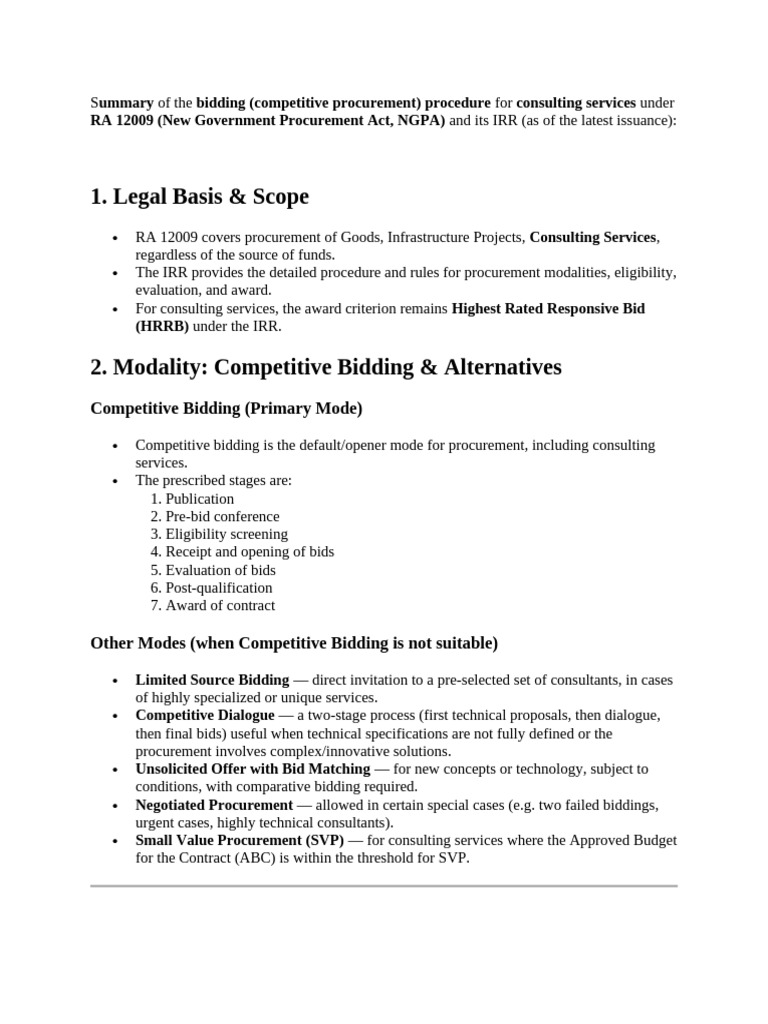 Bidding Procedure for Consulting Services | PDF | Procurement