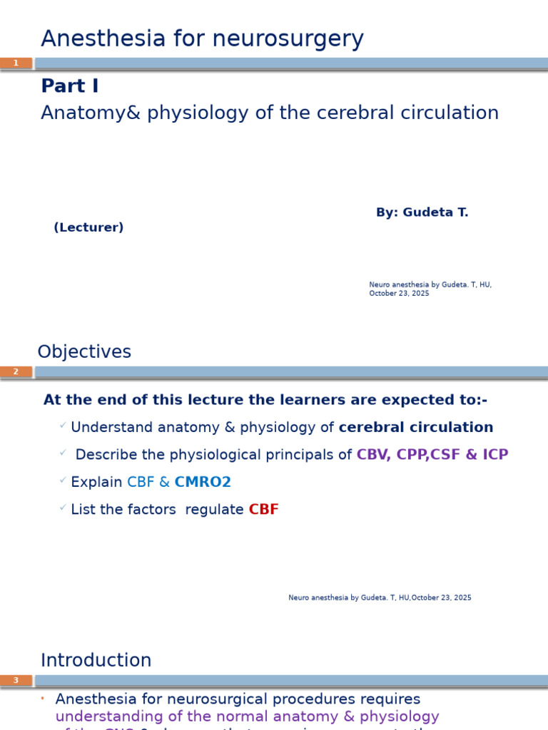 First Neuro Anesthesia For BSC 2024. Final | PDF | Cerebrospinal Fluid ...