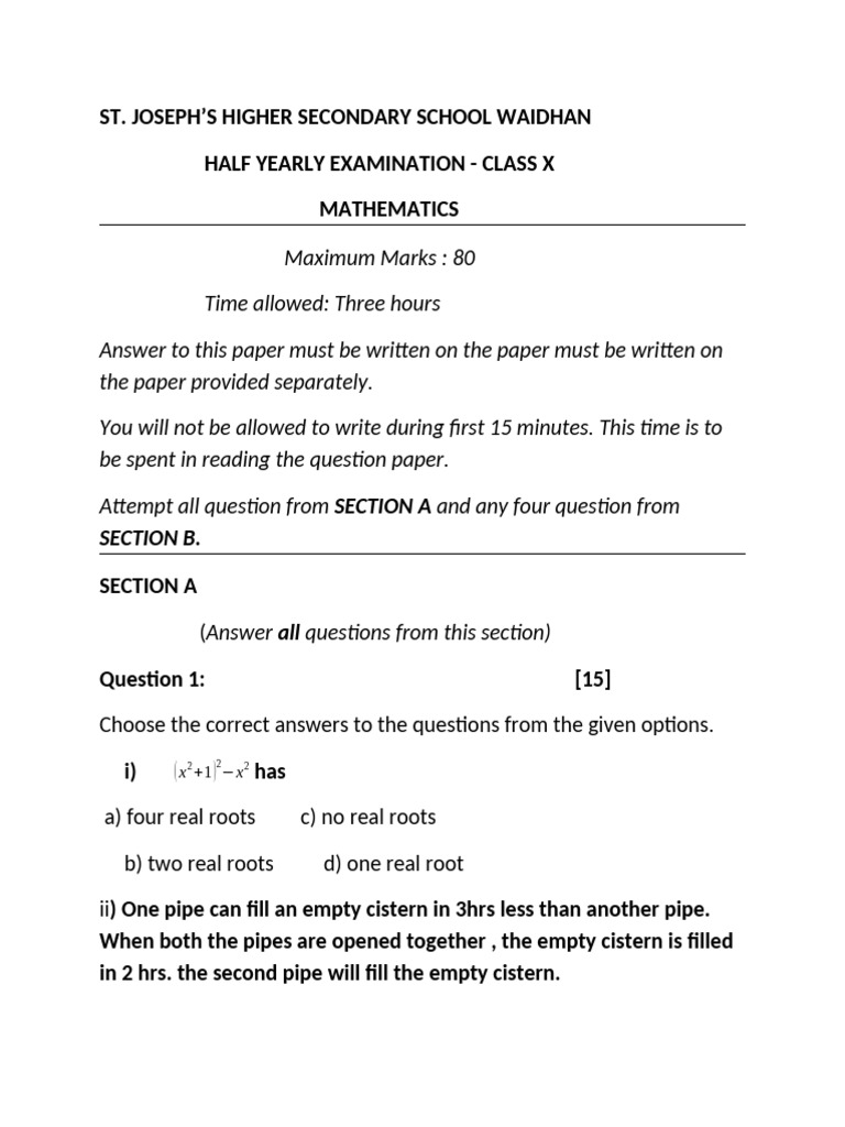 Class 10th Maths Half Yearly | PDF | Area | Triangle