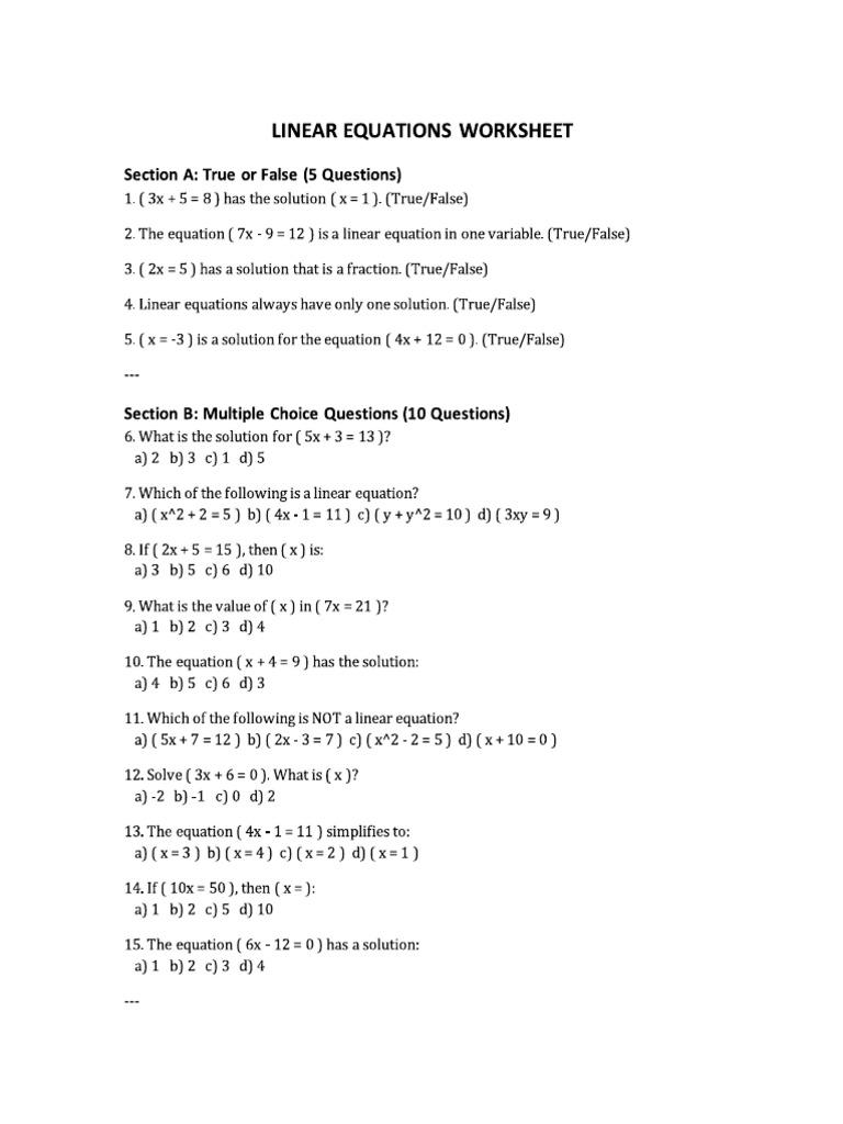 Linear Equation Grade 7 | PDF
