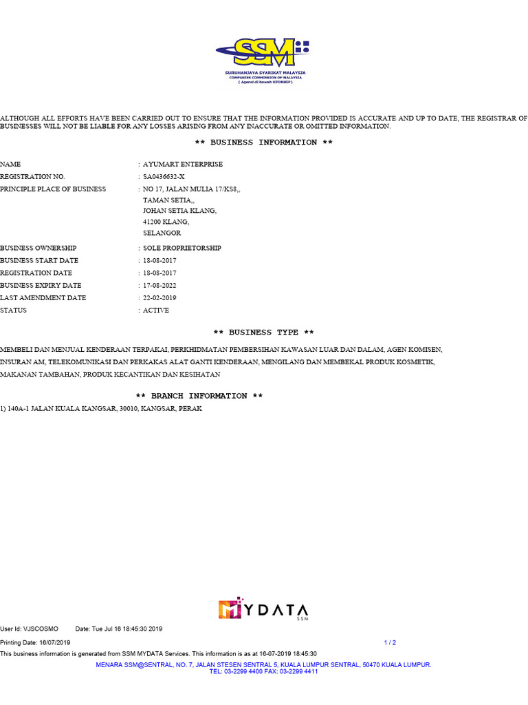AYUMART SSM Business Profile | PDF | Malaysia
