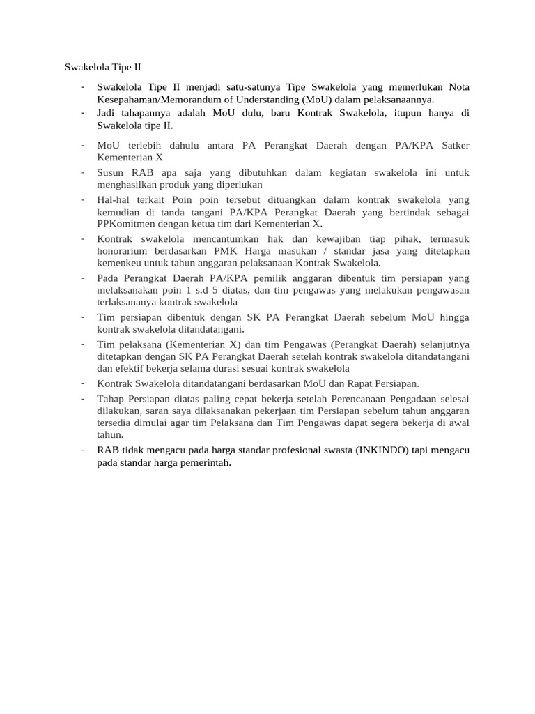 Proses Swakelola Tipe II dan Tim Pelaksana | PDF