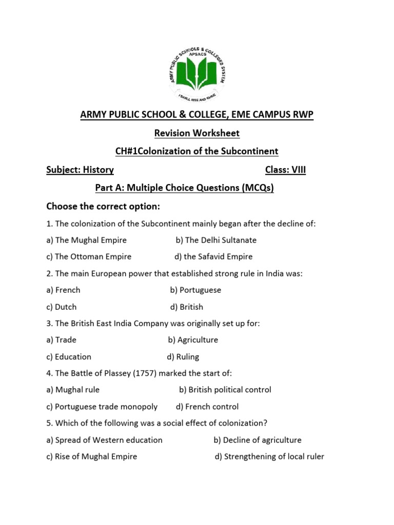 Class 8th History Revision Worksheets PDF | PDF | British Empire ...