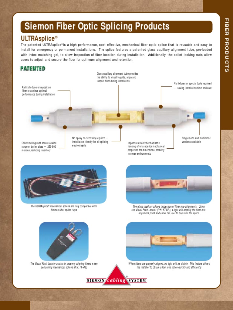 Siemon Fiber Optic Splicing Products: Ultrasplice | PDF | Optical Fiber ...