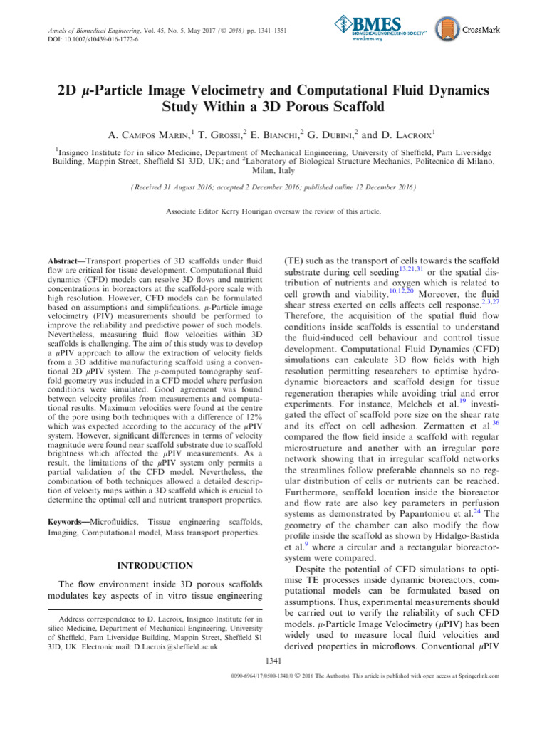 2D Micro-Particle Image Velocimetry and Computational Fluid Dynamics ...