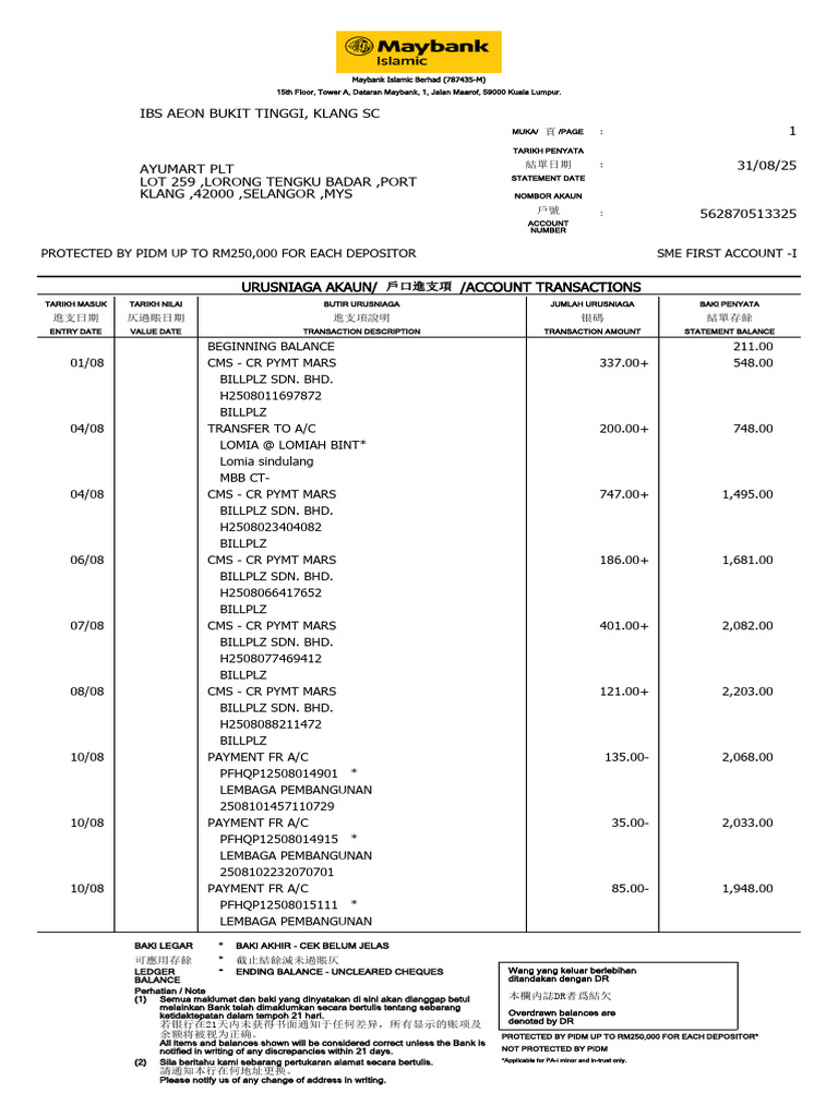 August 2025 Bank Statement Summary | PDF | Money | Personal Finance