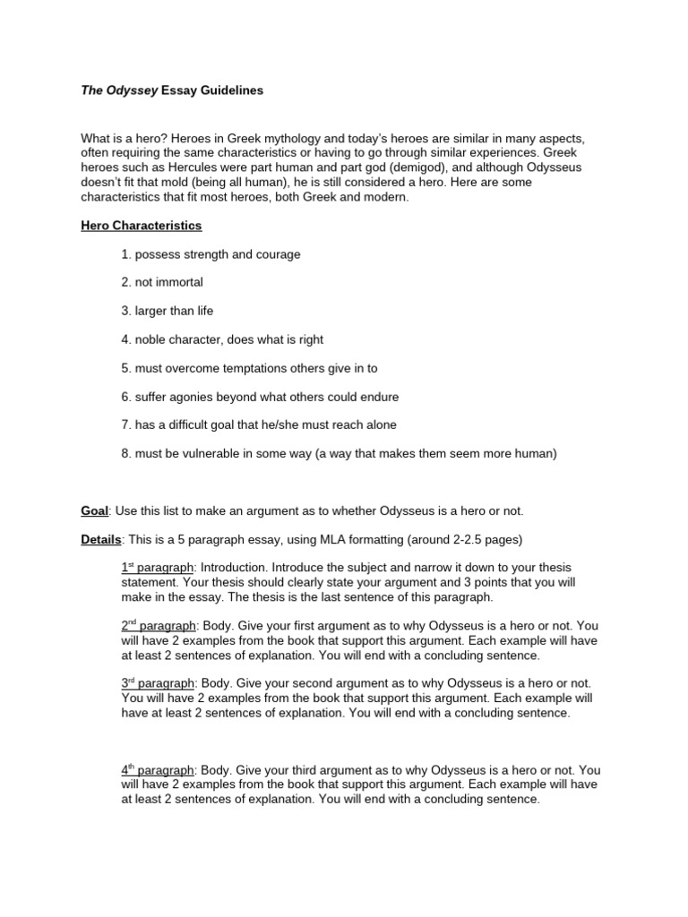 The Odyssey Essay Guidelines | PDF | Bilbo Baggins | Odyssey