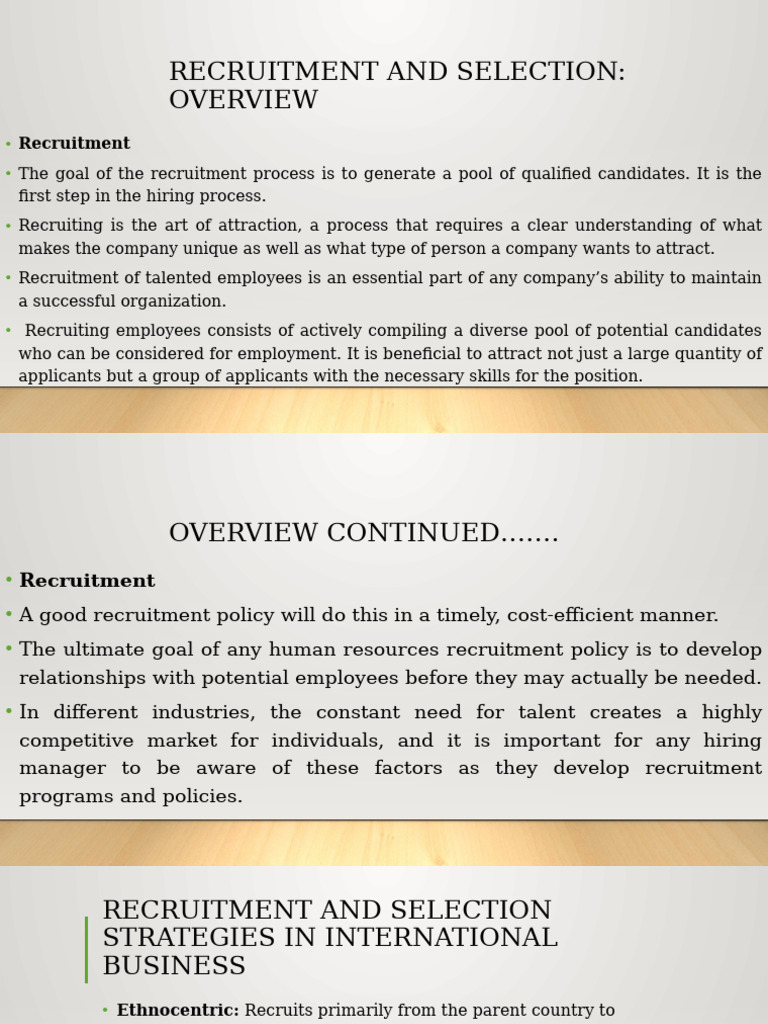 Recruitment and Selection Strategies Overview | PDF | Recruitment ...