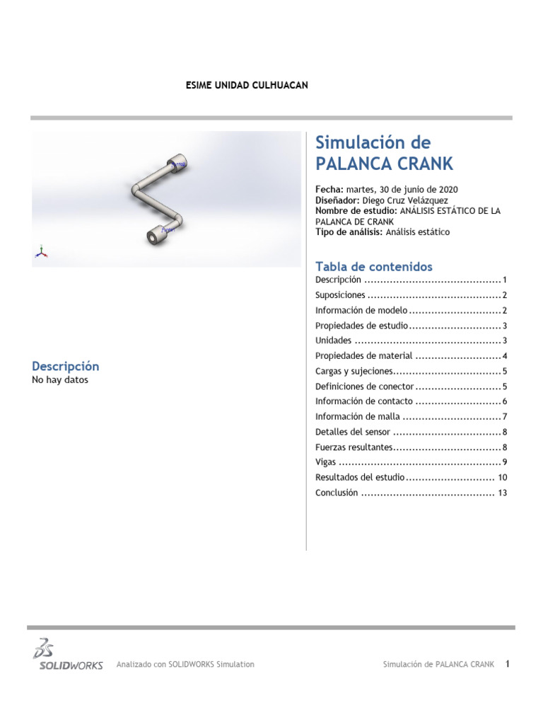 Analisis Estatico Palanca de Crank | PDF | Elasticidad (Física) | Estrés (Mecánica)
