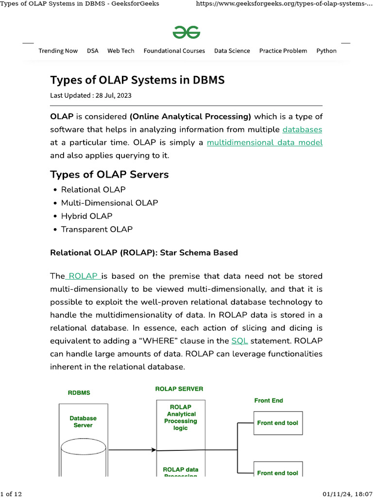 Types of OLAP Systems in DBMS - GeeksforGeeks | PDF