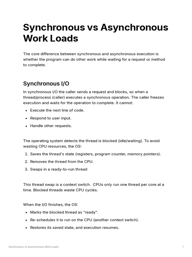 Synchronous Vs Asynchronous Work Loads | PDF | Thread (Computing ...