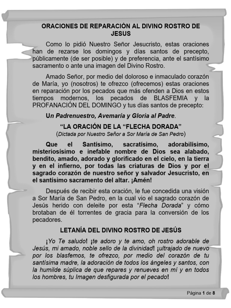 Oraciones de Reparación al Divino Rostro | PDF | Oración | eucaristía