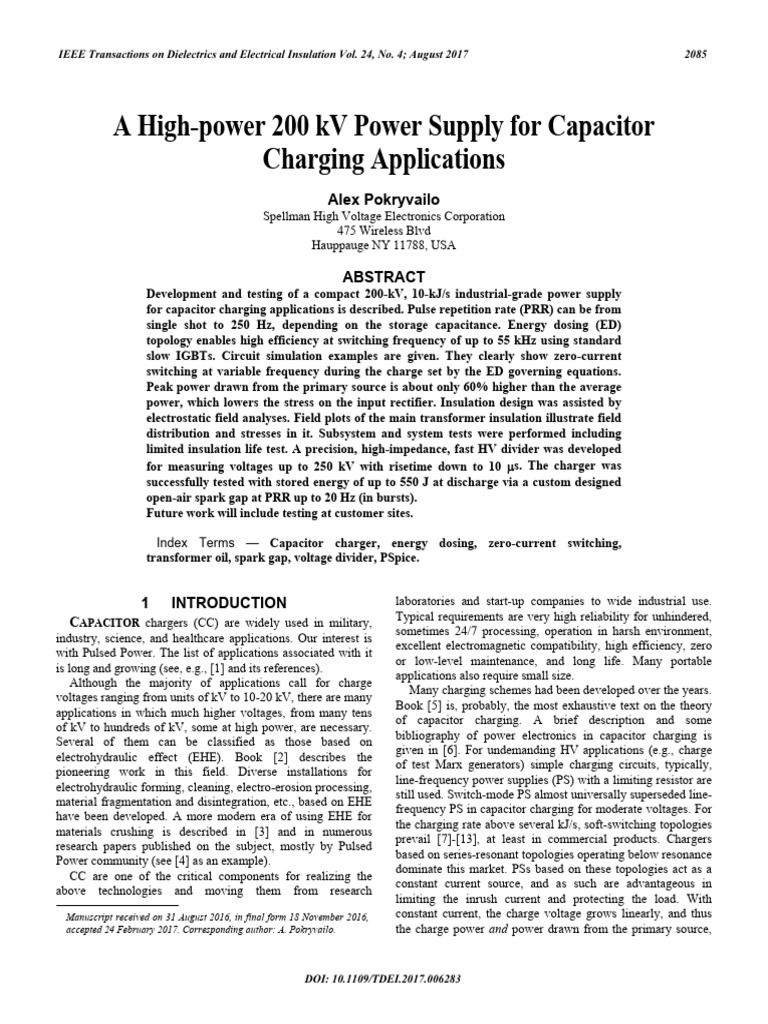 A High-Power 200 KV Power Supply For Capacitor Charging Applications ...