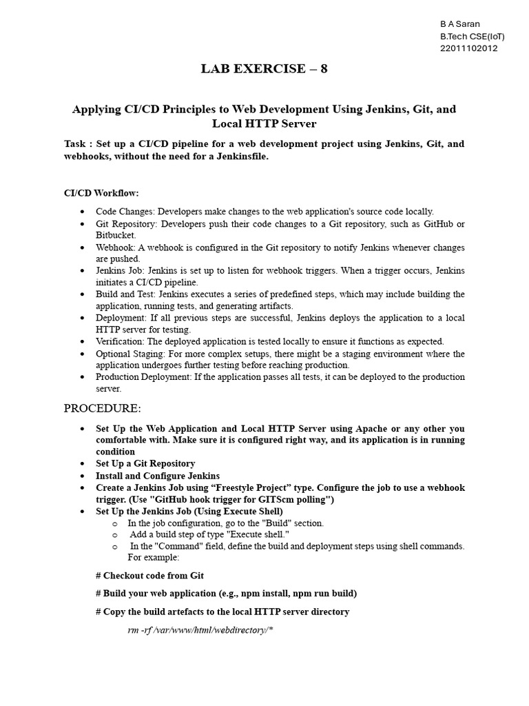 8 - LAB EXERCISE - Jenkins - Webhooks | PDF | Networking | Internet & Web