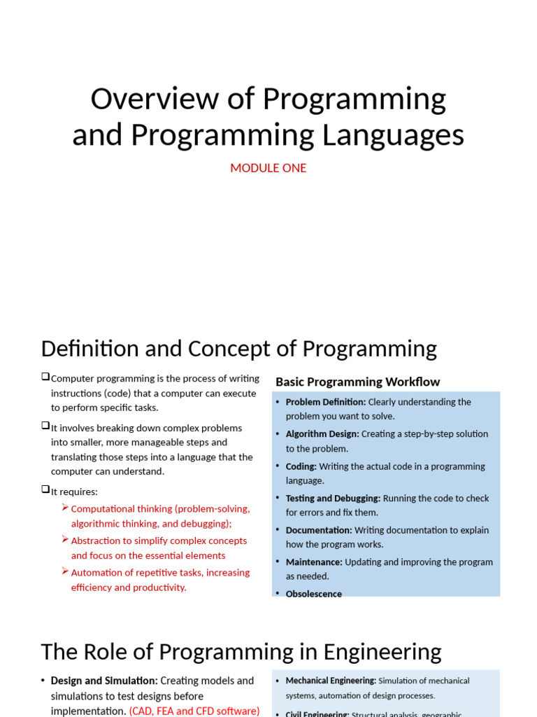 Module 1 - Overview of Programming and Programming Languages | PDF | Computer Programming ...