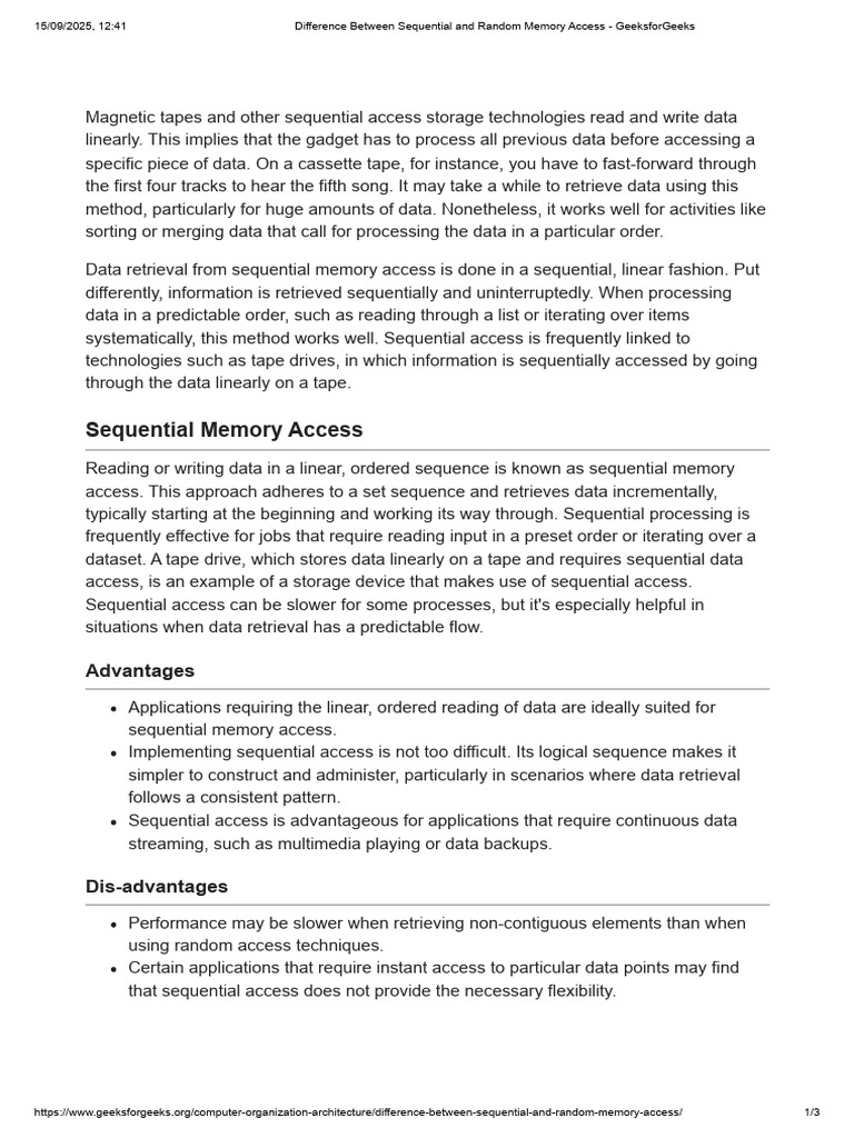 Sequential vs Random Memory Access | PDF | Computer Data Storage | Data
