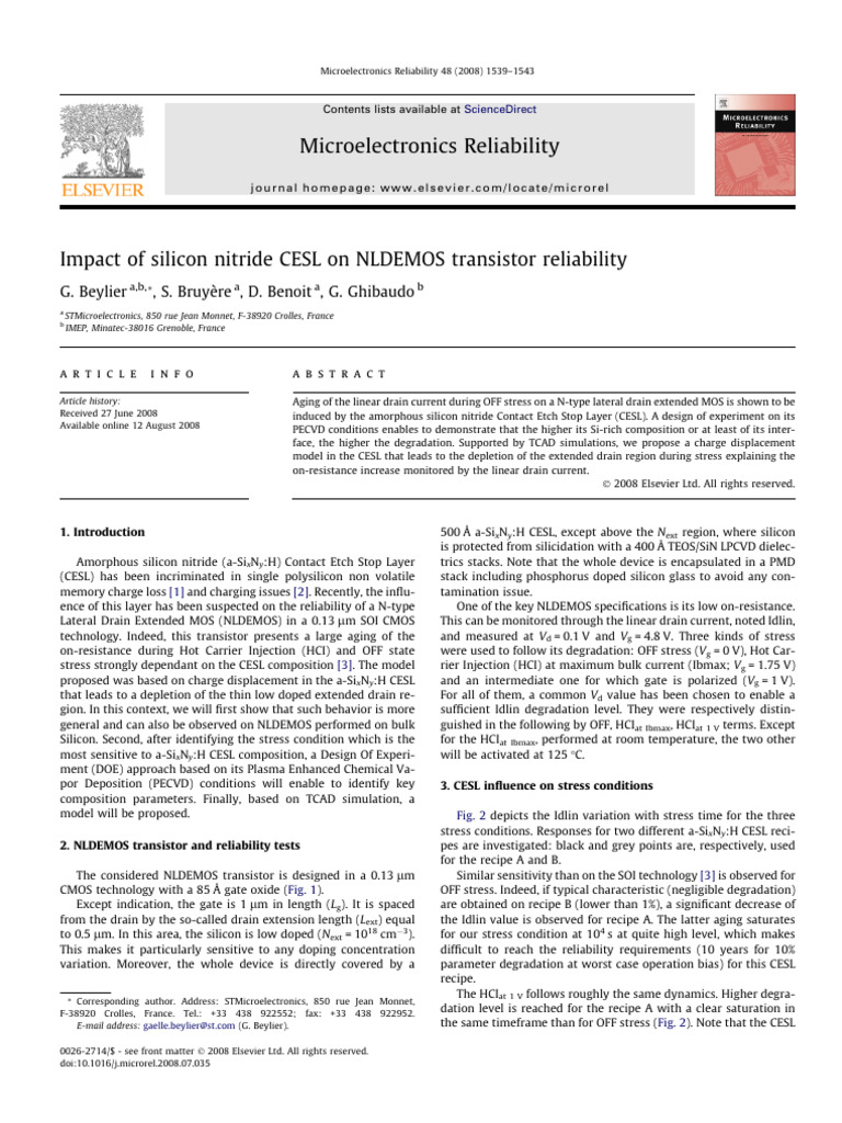 Impact of Silicon Nitride CESL On NLDEMOS Transistor Reliability | PDF ...