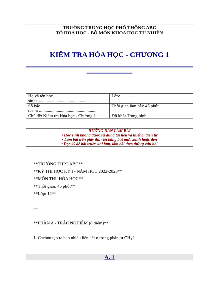 Kim Tra Ha HC CHNG 1 | PDF
