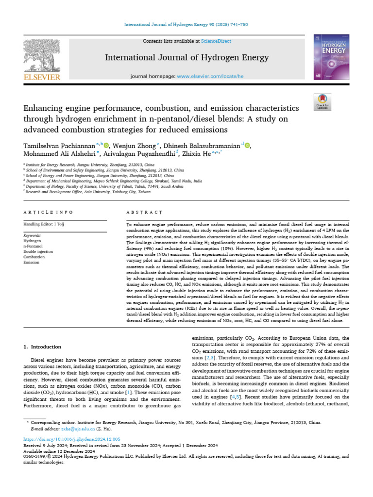 Hydrogen-Enriched n-Pentanol Diesel Blends | PDF | Combustion | Exhaust Gas