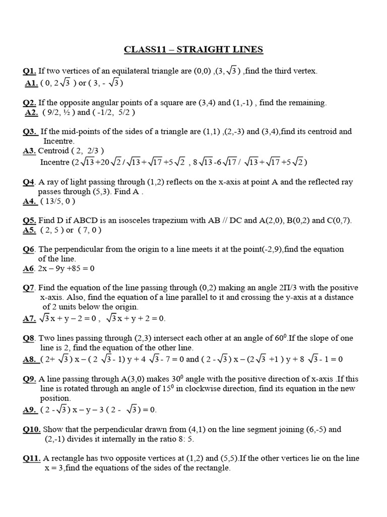 Straight Lines - Practice | PDF | Triangle | Line (Geometry)