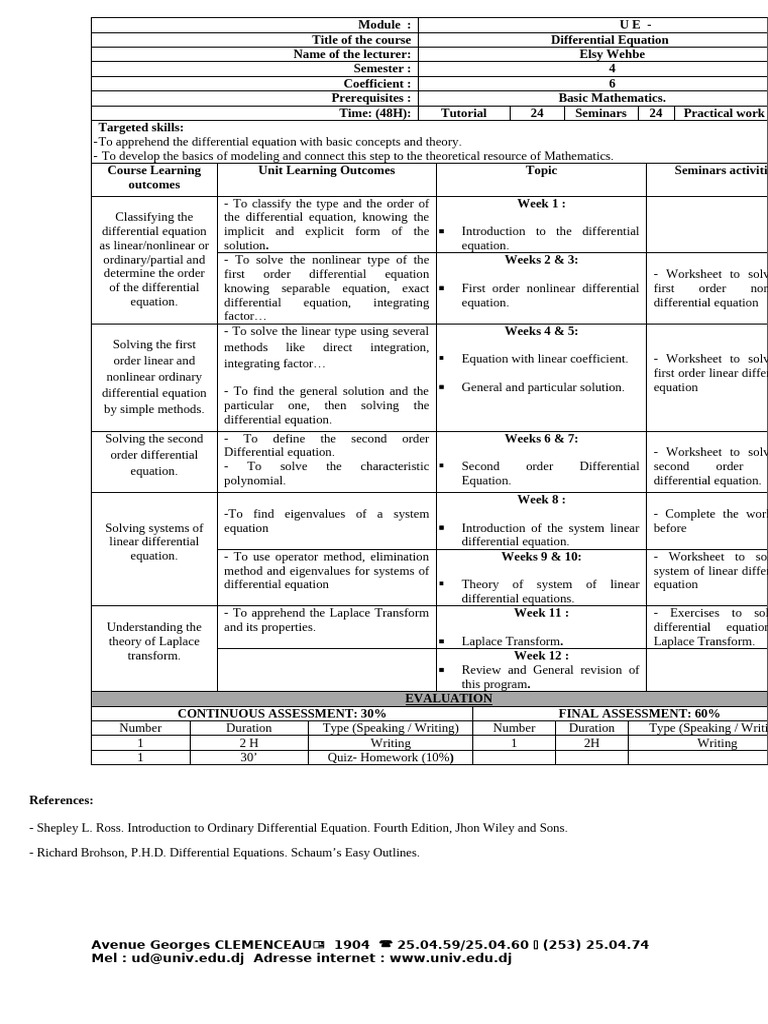 Syllabus - FI 2 - Differential Equation | PDF | Equations ...